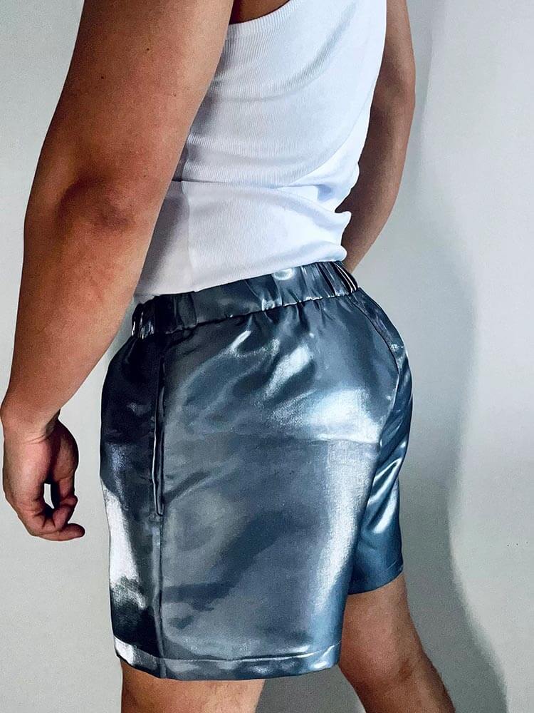 Liquid Metal Black Silver American Sports Shorts - Triniful