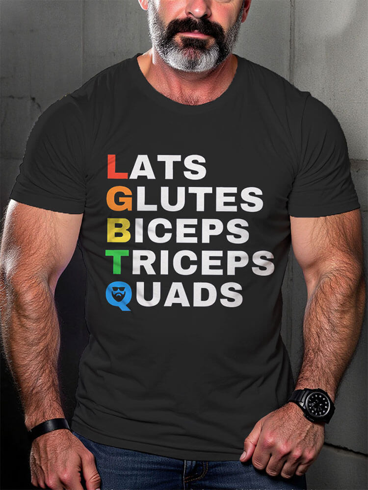 LGBTQ Lats Glutes Biceps Triceps Quads Rainbow Print T-shirt - Triniful