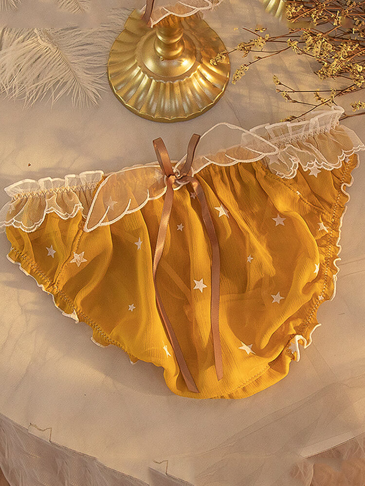 Chiffon Star-print Ruffled Edges Briefs - Triniful