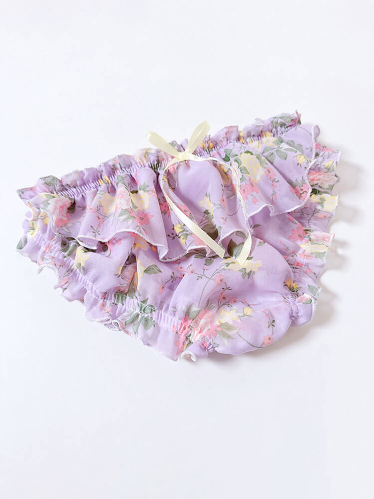 Men's Sexy Bow Floral Print Ruffle Briefs - Triniful