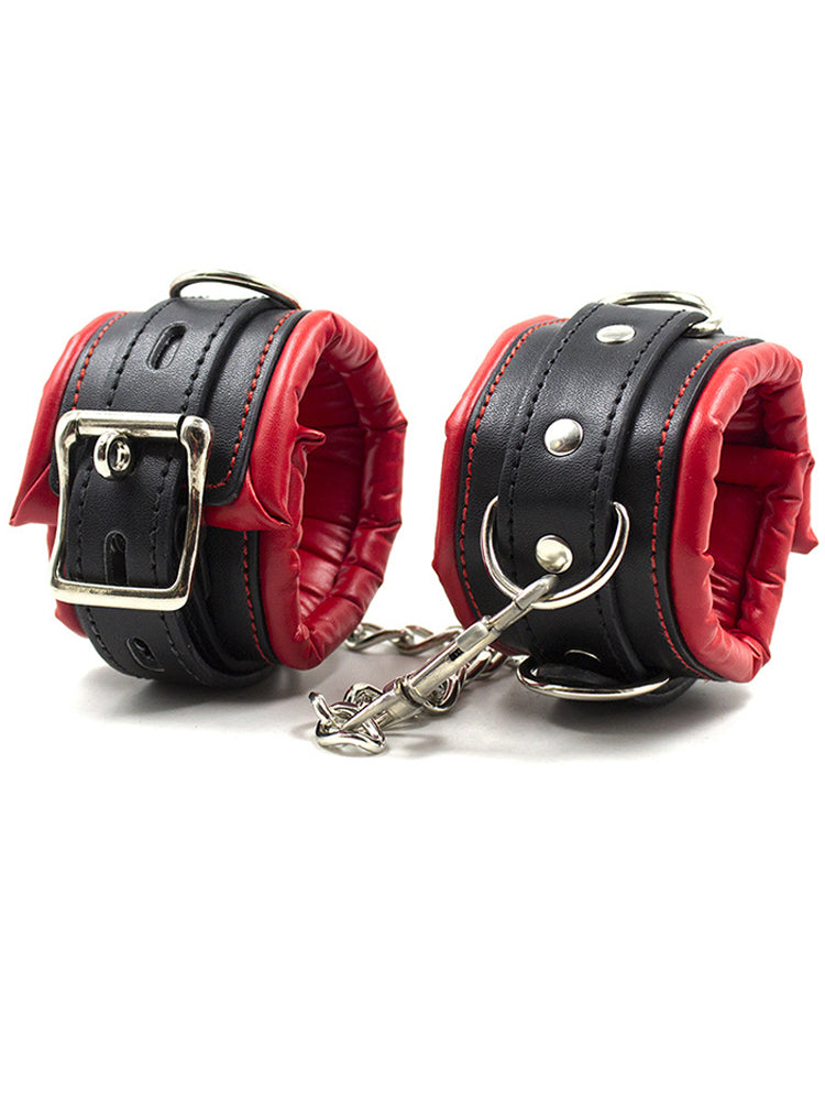 Black And Red Leather Sponge Handcuffs & Anklets - Triniful