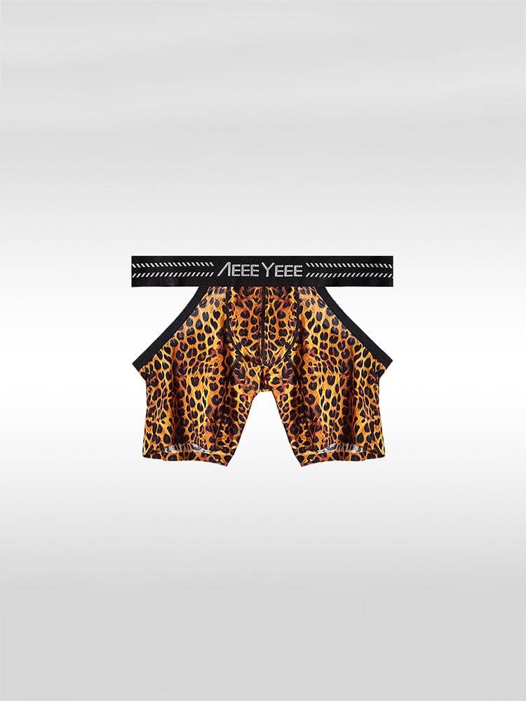 Sexy Leopard Print Hollowed Extended Boxer Briefs - Triniful