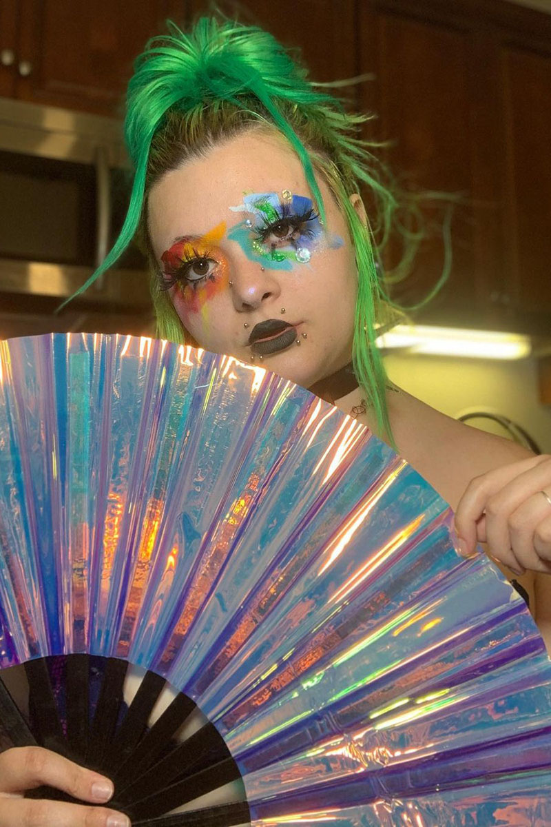 Disco PVC Iridescent Laser Transparent Plastic Folding Fan - Triniful