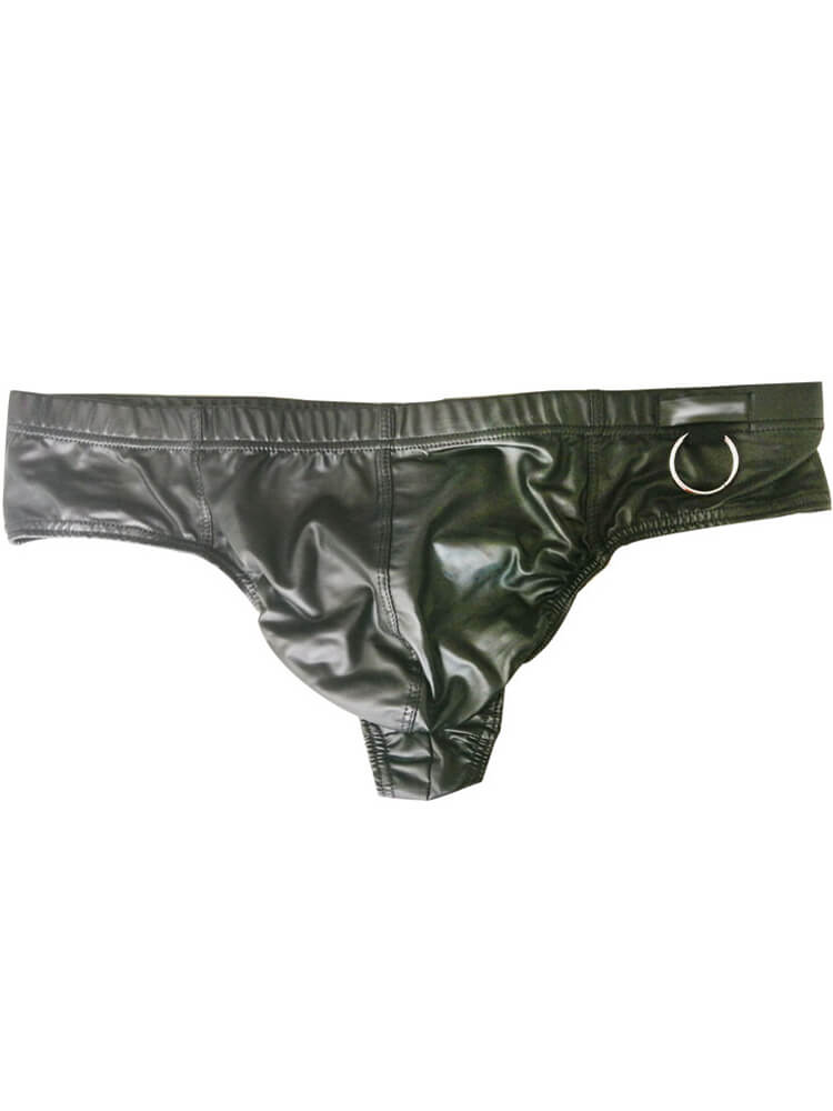 Men's U-convex Patent Leather Metal Ring Briefs - Triniful