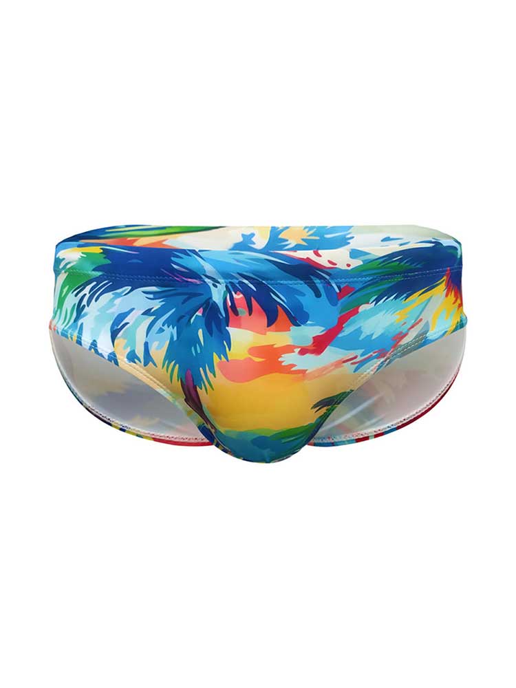 Herren-Badehose im Slip-Schnitt mit „Ink-Art“-Strandsonnenuntergangs ...