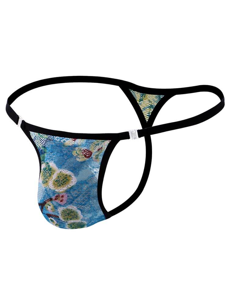 Men's Floral Lace Large Pouch String Thong - Triniful