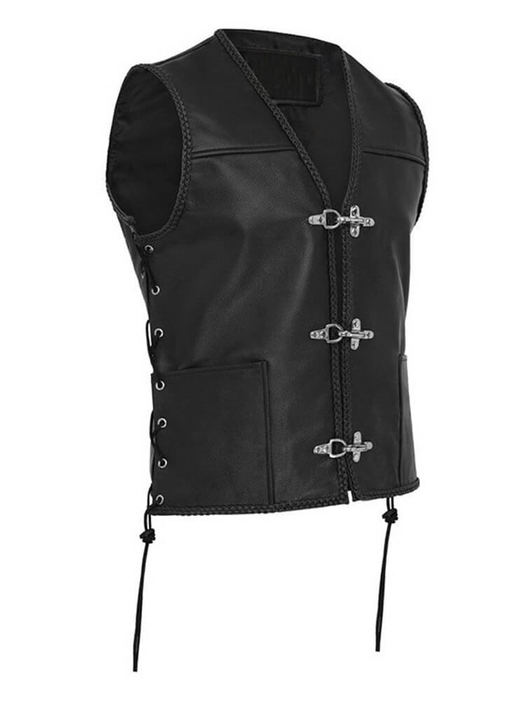 Men's Medieval Style Side Drawstring V-Neck Vest - Triniful