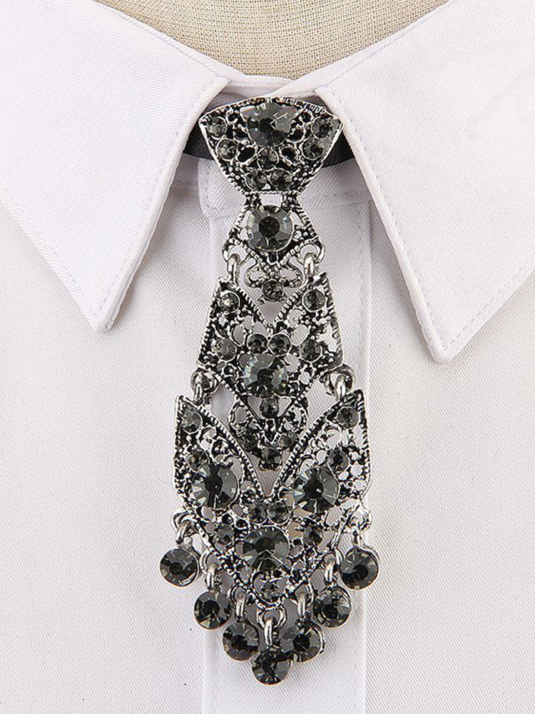 Metallic Diamond Studded Necktie - Triniful