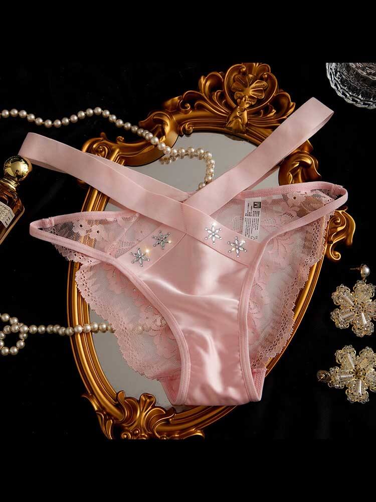 Men's Sexy Transparent Lace Rhinestone Bow Briefs - Triniful