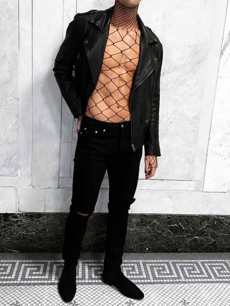 High Neck Long Sleeve Fishnet Bodysuit - Triniful